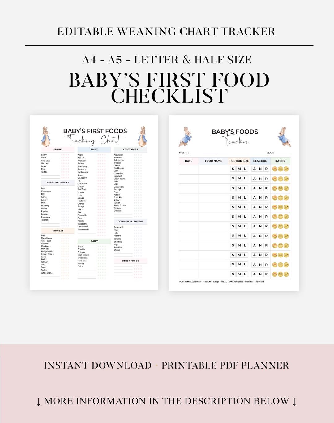 Baby Food Tracker Bundle Printable, Baby’s First Foods, 100 Foods ...