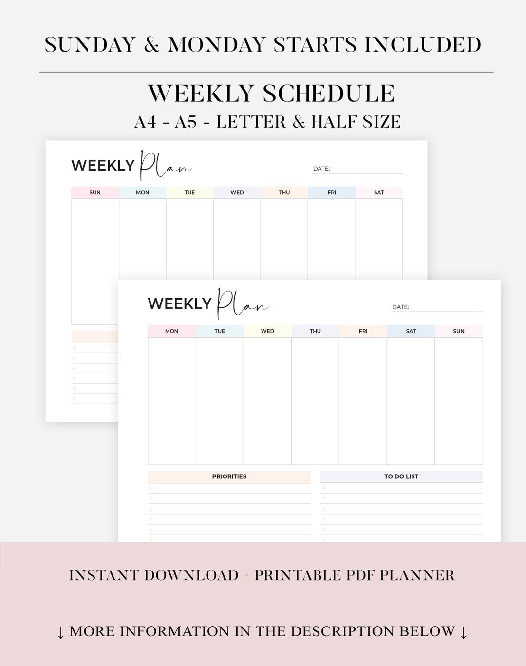 Printable Weekly Calendar With Time, Planners Printable Weekly, Hourly ...
