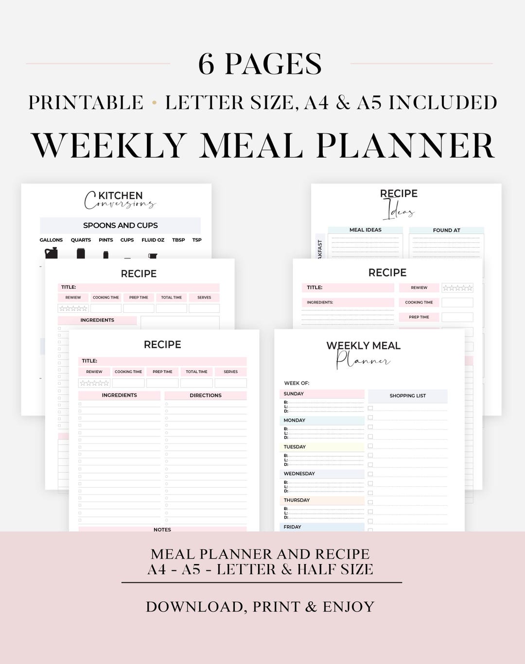 Meal Planner Printable, Weekly Food Diary, Meal Tracker, Food Journal ...