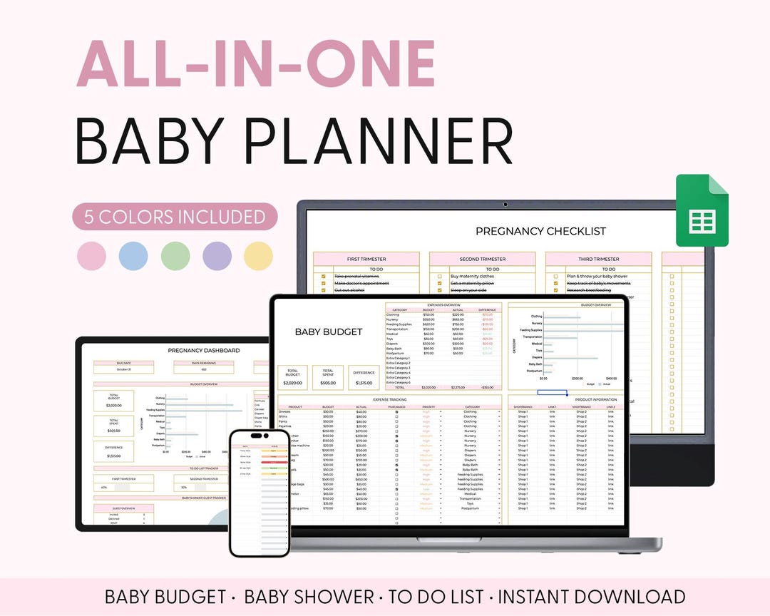 Baby Planner Spreadsheet Baby Product Shopping List Pregnancy Financial ...