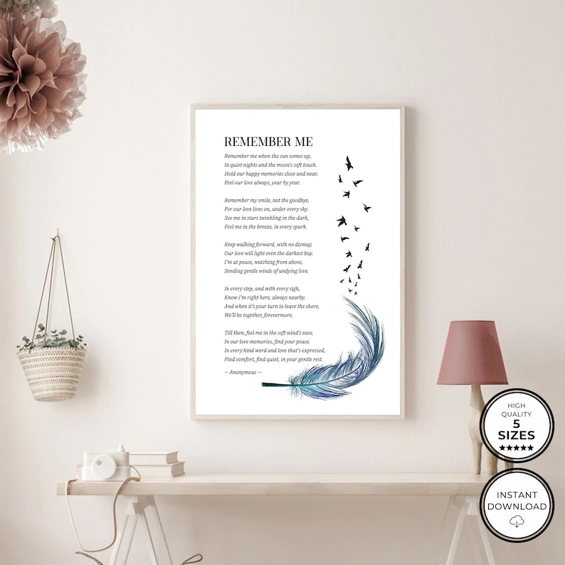 Remember Me Poem Wall Art, Funeral Poem, Memorial Gift, Printable ...