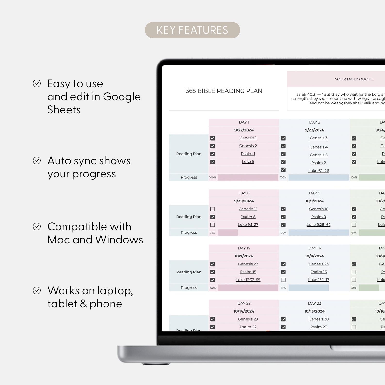 365 Day Bible Reading Plan, Bible Study Checklist, Bible in A Year, Bible in One Year, 52 Week ...