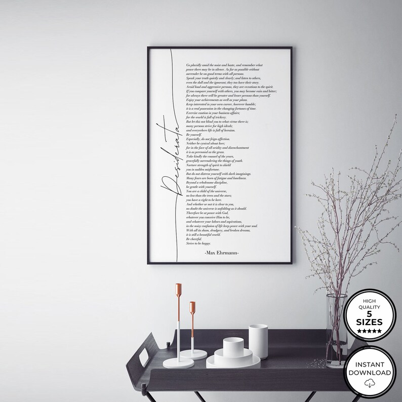 Desiderata Print Poem by Max Ehrmann Literature Desiderata - Etsy