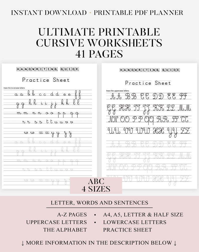 Cursive Handwriting/penmanship Digital Download 41 PAGES, Printable ...