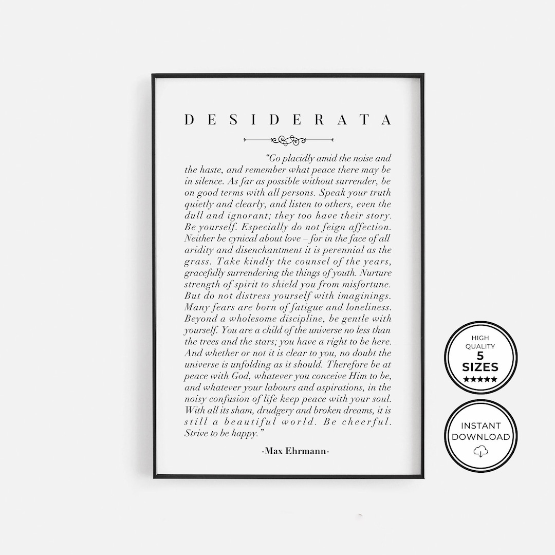 Desiderata Poem Art Print by Max Ehrmann, Inspirational Poem ...