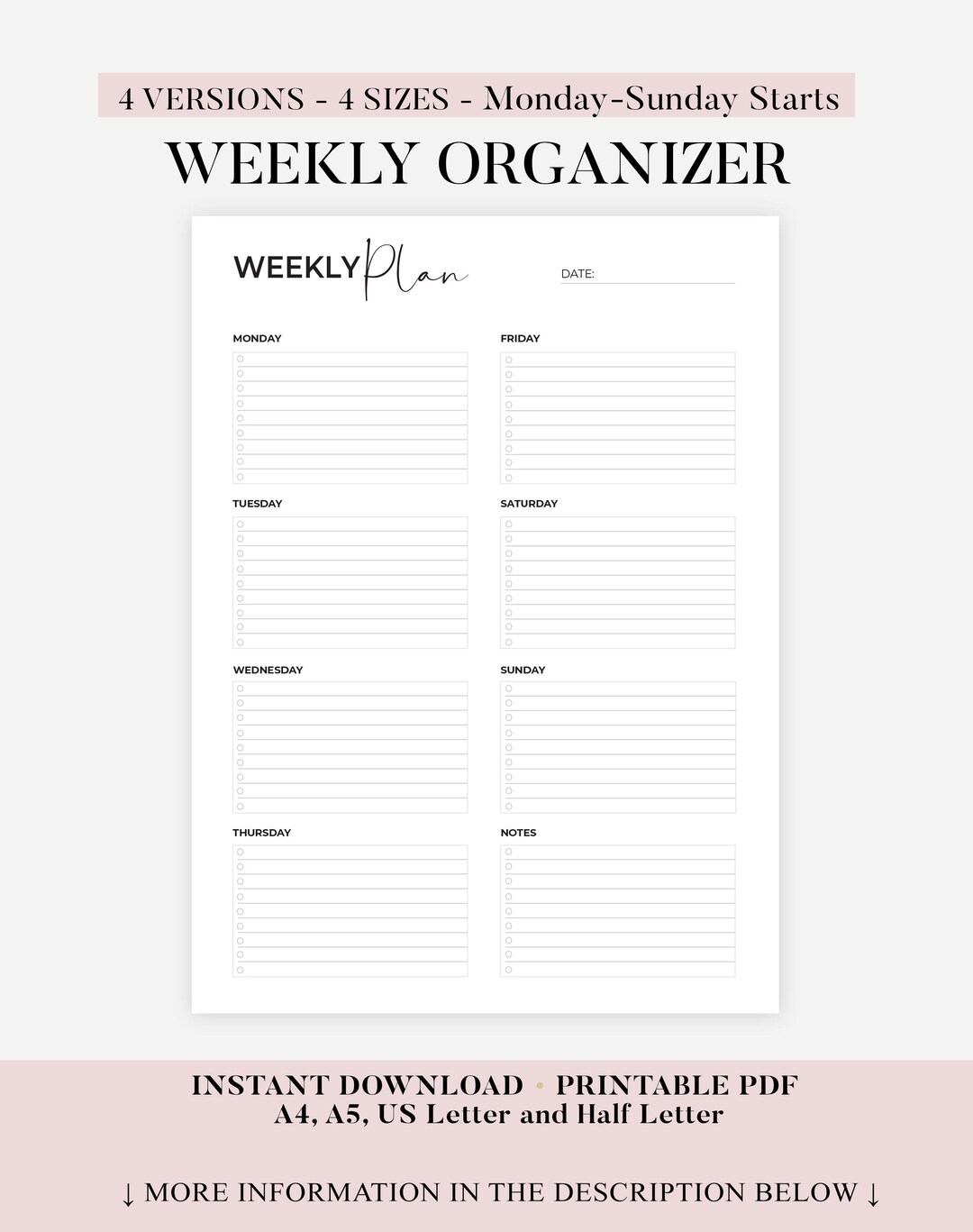 Weekly Organizer, Weekly Schedule, Weekly Planner Printable to Do List ...