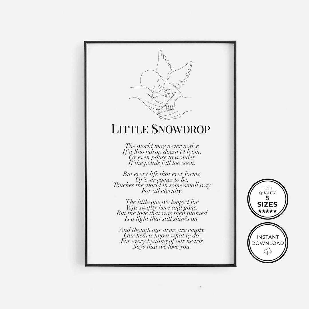 Little Snowdrop Poem, Miscarriage Gift for Mom or Dad, Baby Loss Poem ...
