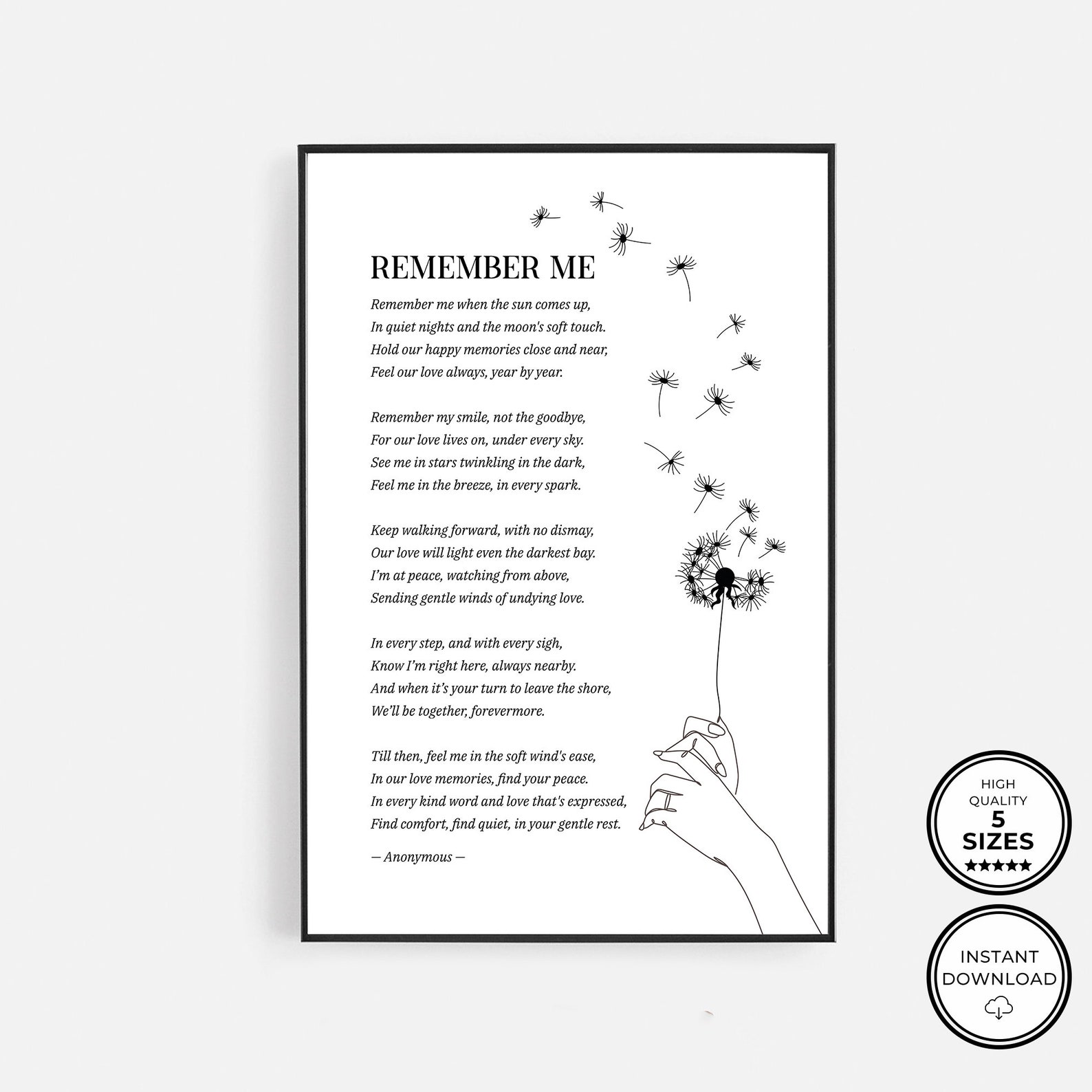 Remember Me Poem Wall Art, Funeral Poem, Memorial Gift, Printable ...