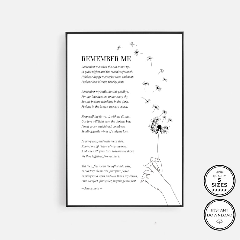 Remember Me Poem Wall Art, Funeral Poem, Memorial Gift, Printable ...