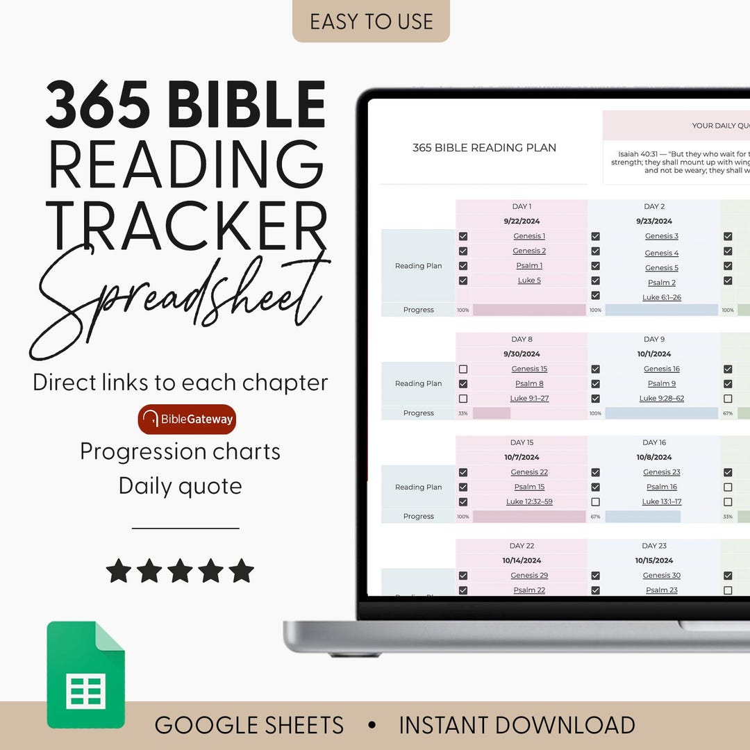 Chronological Bible Reading Tracker | Read the Bible in a Year | 365 ...