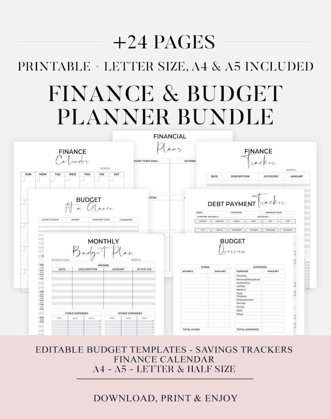 Budget Finance Planner Bundle Printable, Digital Budget Journal ...