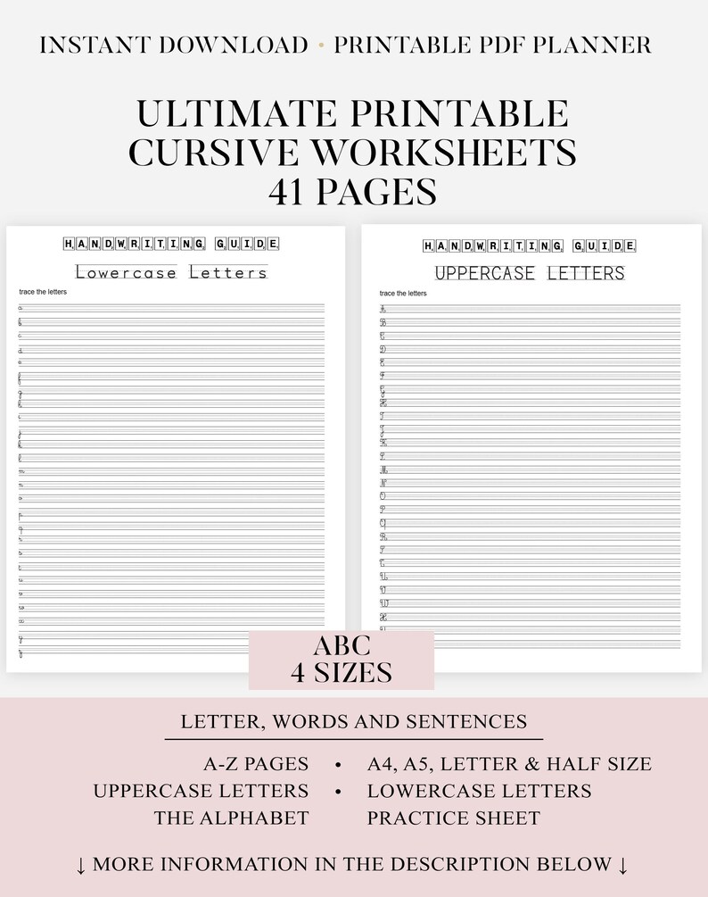 Cursive Handwriting/penmanship Digital Download 41 PAGES, Printable ...