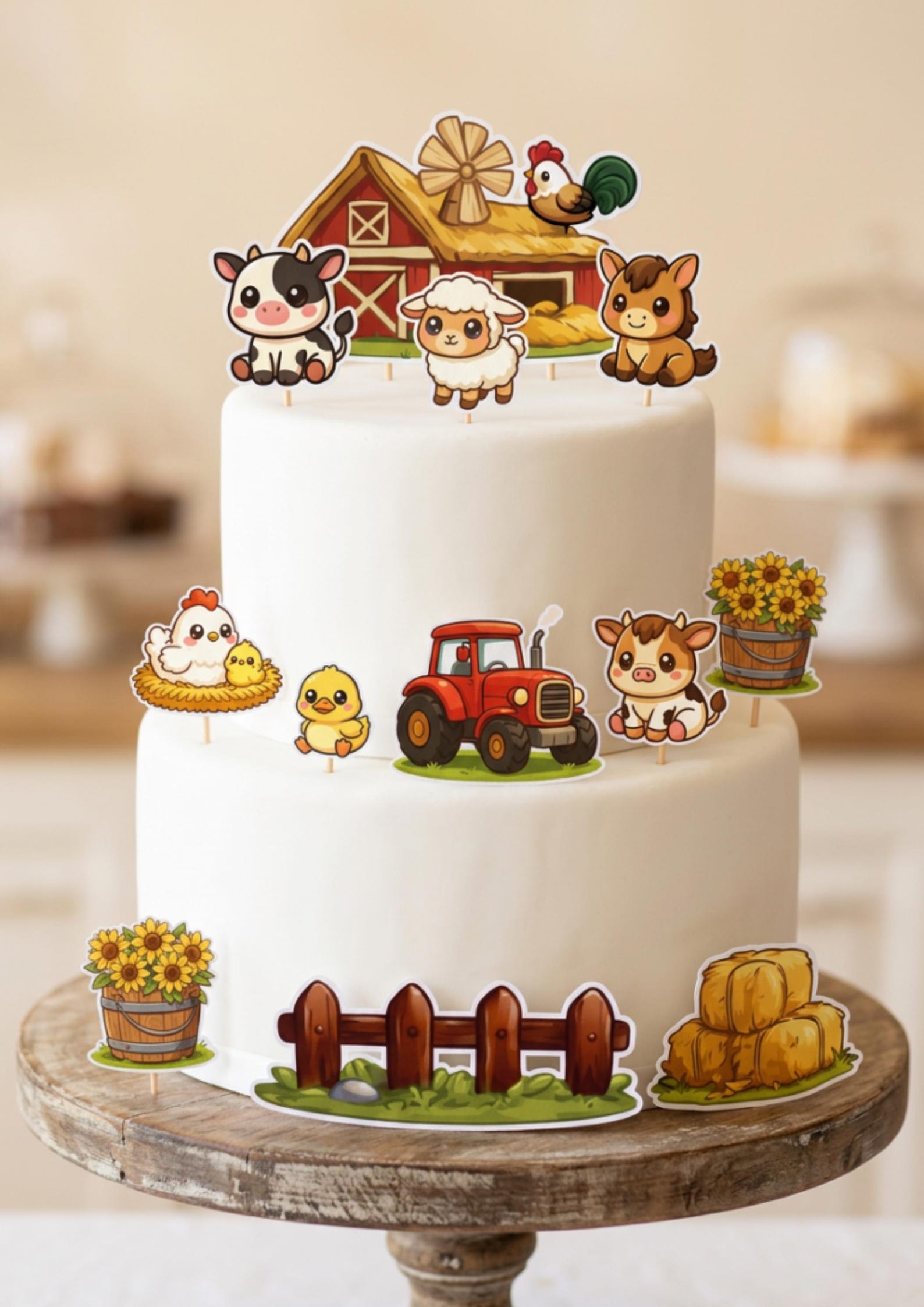 Kawaii Farm Animal Themed Cake Decorations - Etsy