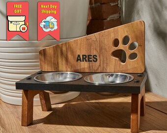 Cat Wood Bowl Stand - Etsy