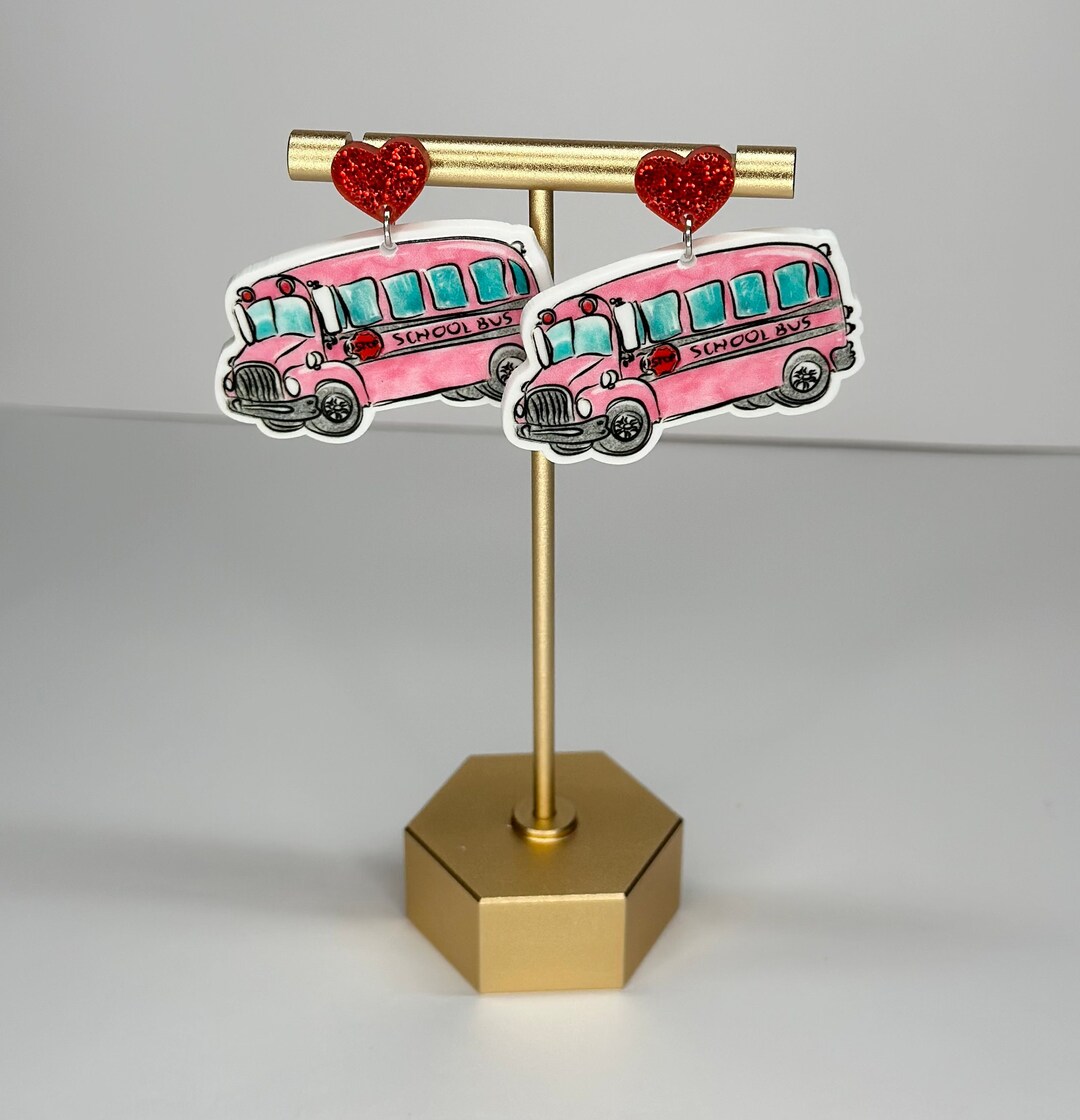 Pink School Bus Earrings, School Bus Earrings, Bus Earrings, Teacher ...