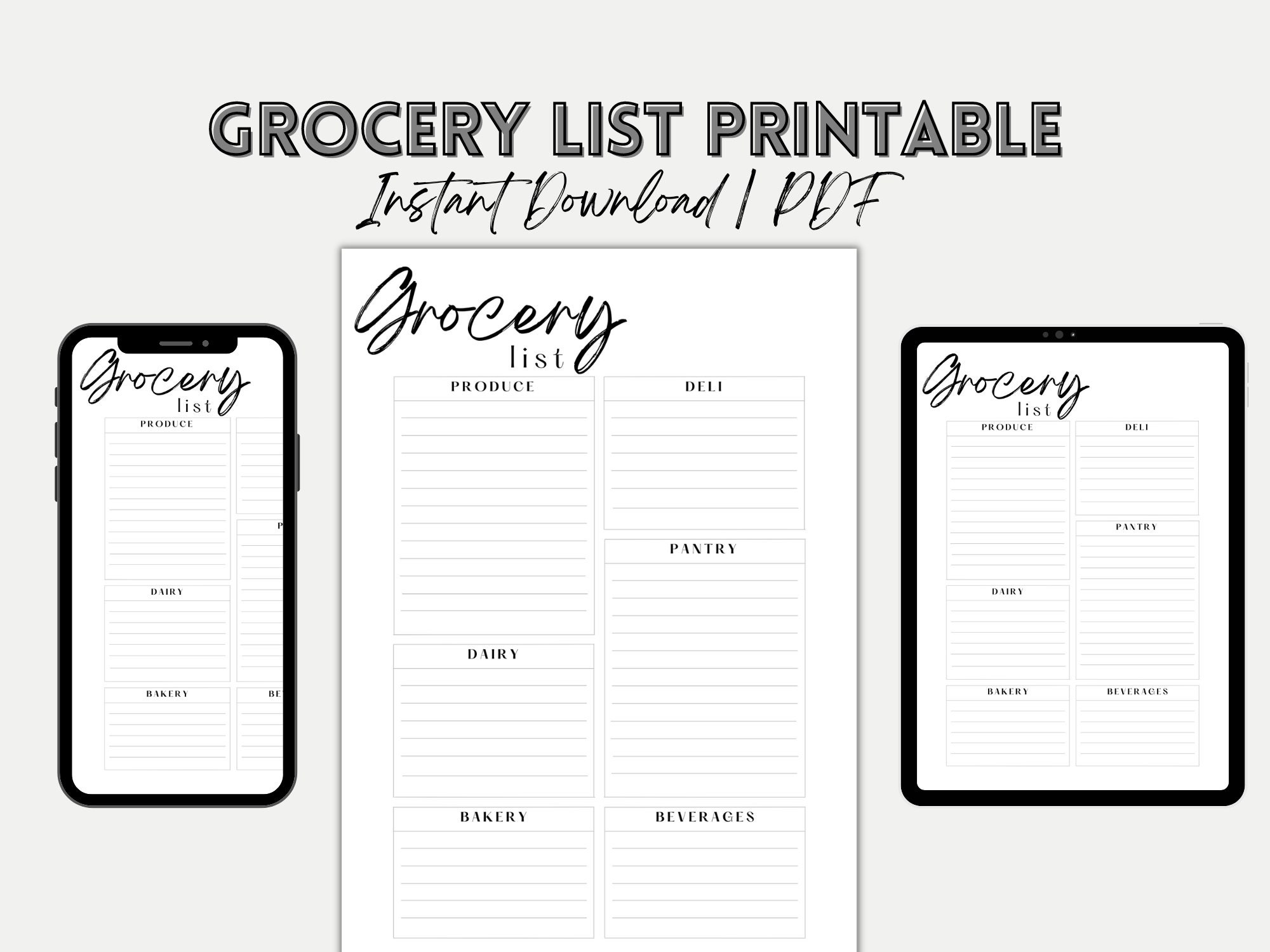 Simple Grocery List Printable | Classic Grocery List | Instant Download ...
