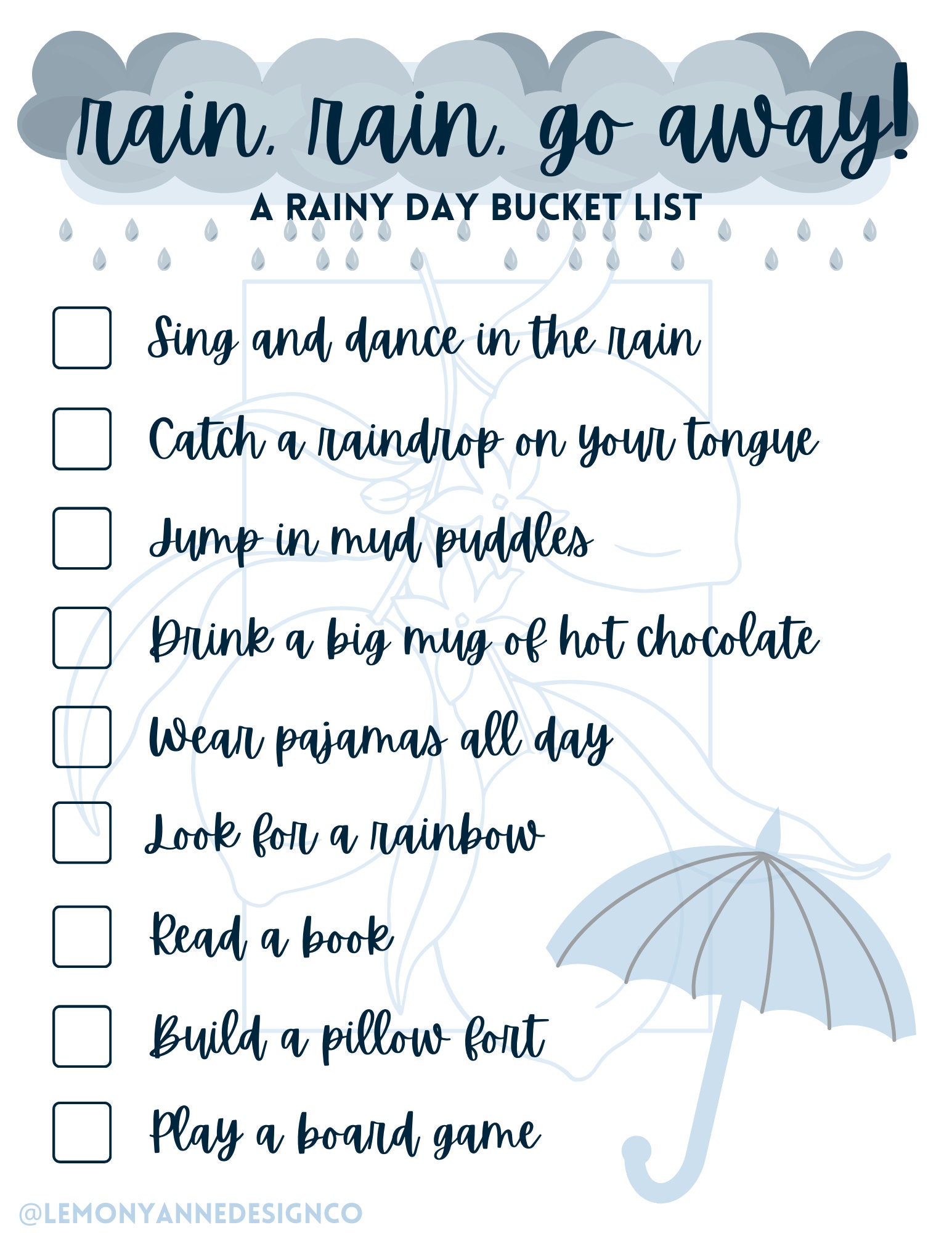 Rainy Day Bucket List Printable | Rainy Day Activities for Kids | Rainy ...