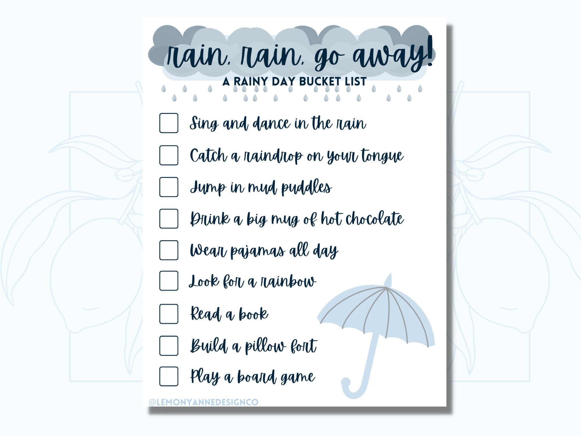 Rainy Day Bucket List Printable | Rainy Day Activities for Kids | Rainy ...