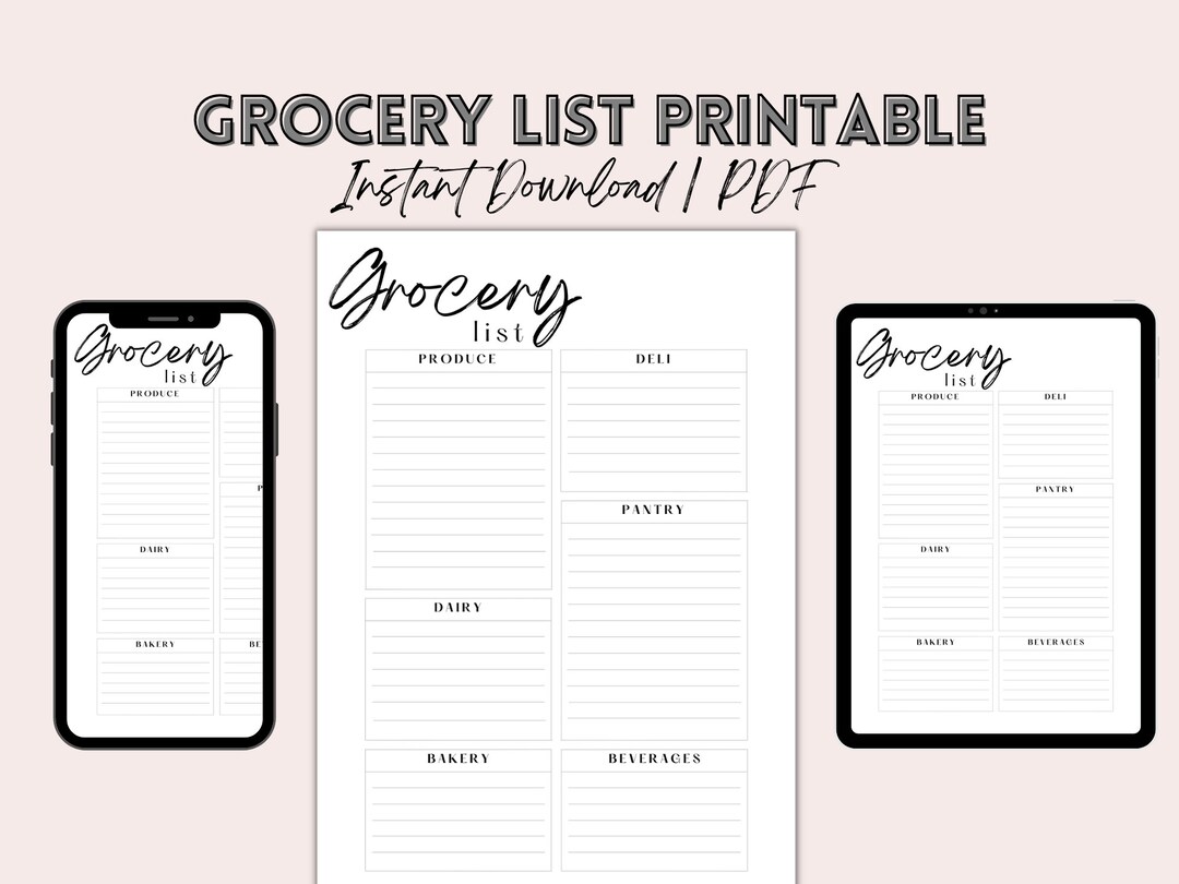 Grocery List Printable | Instant Download | PDF Grocery List Template ...