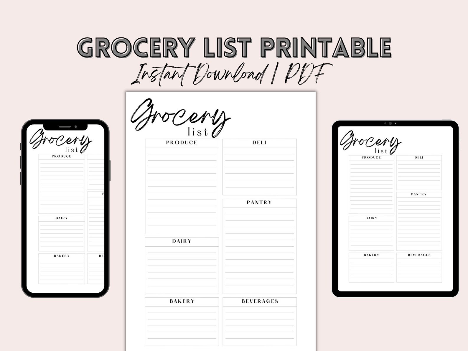 Grocery List Printable | Instant Download | PDF Grocery List Template ...