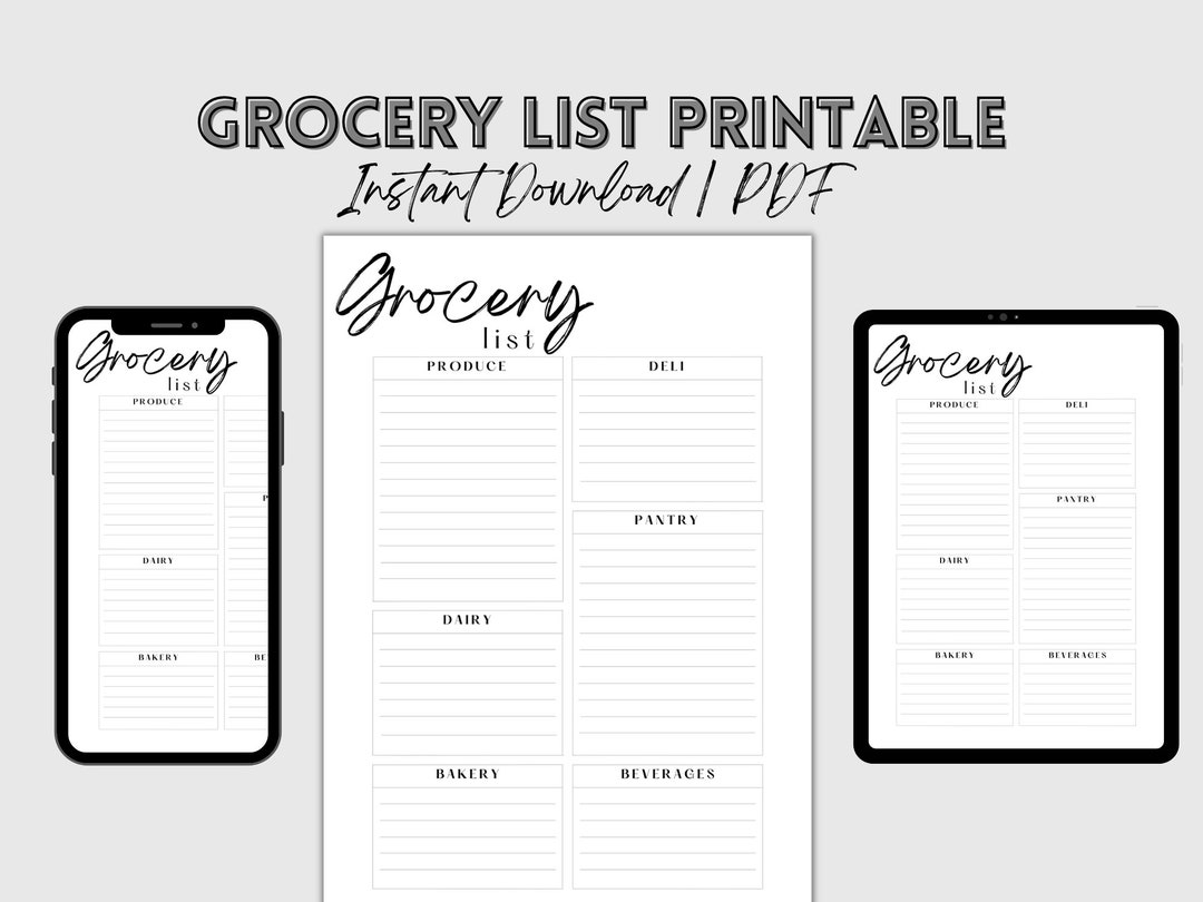 Simple Grocery List Printable | Classic Grocery List | Instant Download ...