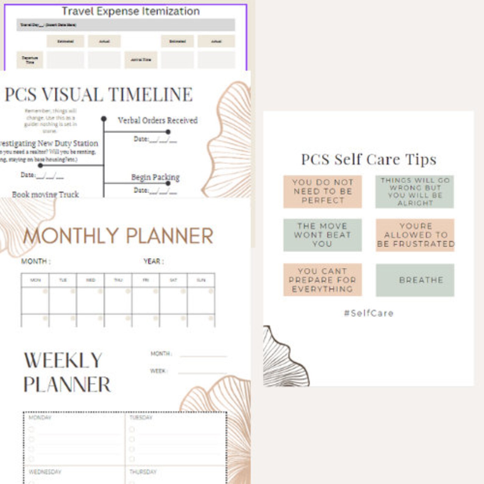 PCS Planner Printable basic, PCS Checklist, Military Move Planner ...