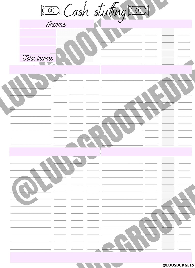 Cash Stuffing Tracker | Standard Letter Size | Digital Download | Cash ...