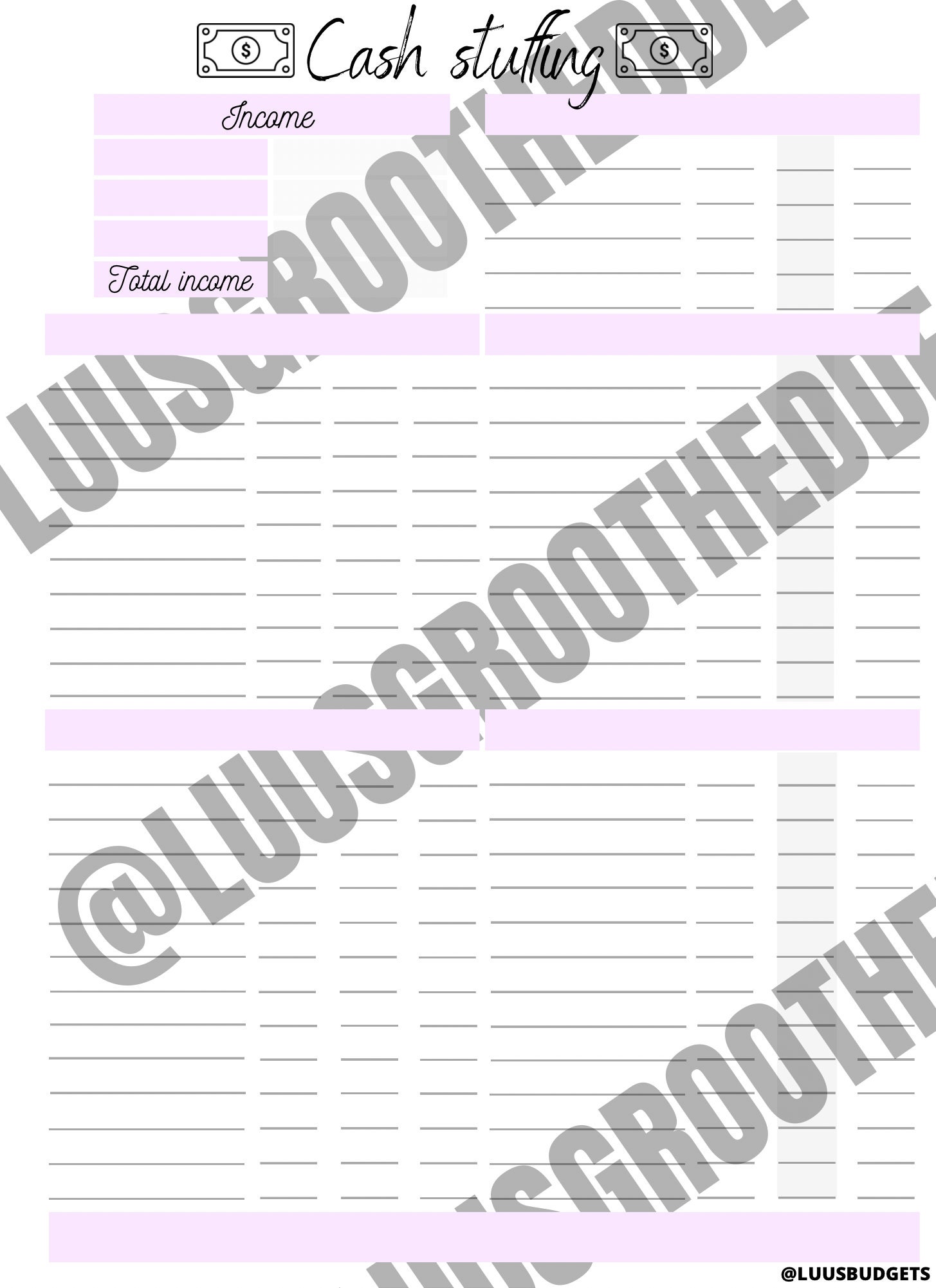 Cash Stuffing Tracker | Standard Letter Size | Digital Download | Cash ...