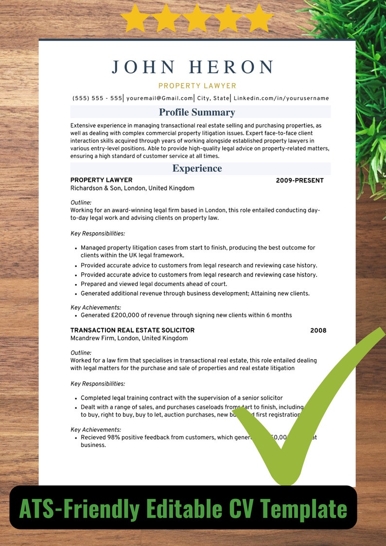 Professional CV Template Resume Template ATS Ready CV - Etsy