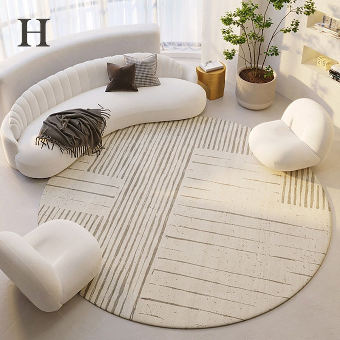 Modern Style Round Decorative Rugs / Neutral Tone Large Carpet ...