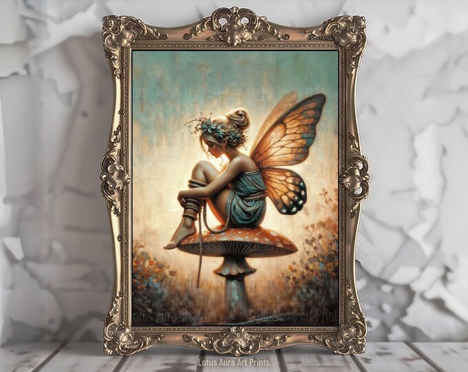 Whimsical Fae Art Print - Fantasy Cottagecore Picture, Mushroom Fairy ...