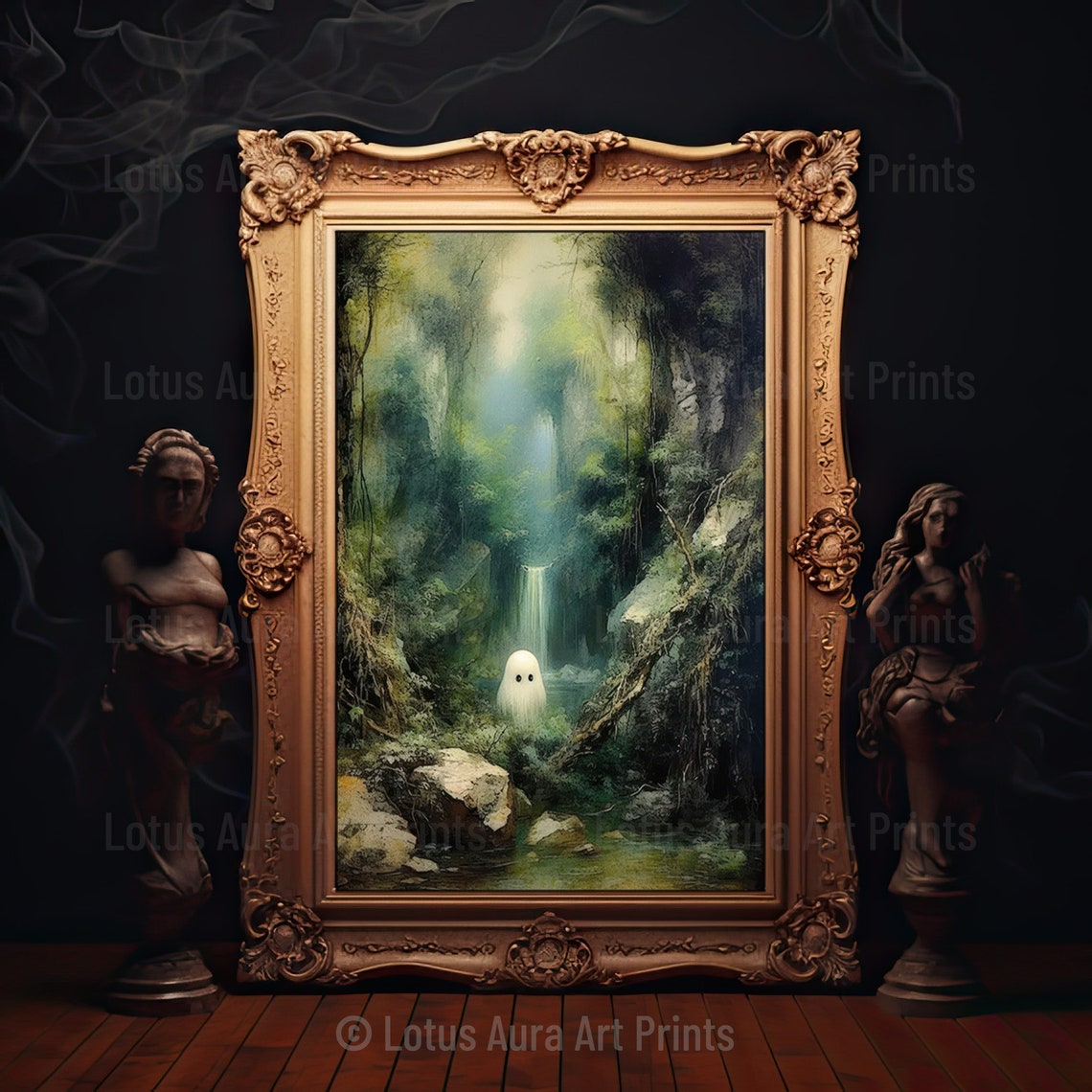 Ghost in Waterfall Poster, Sheeted Ghost Art Print, Ghost Painting, Art ...