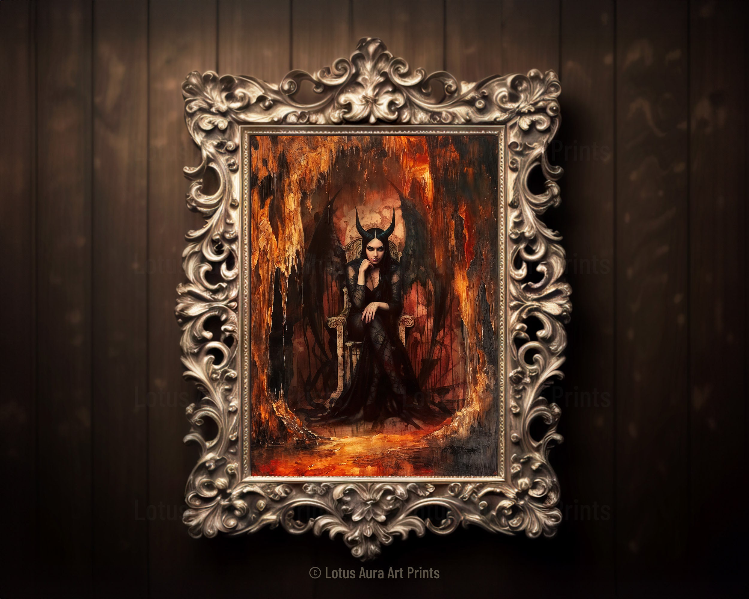 Lilith Sitting Throne Devil Print, Demon Vintage Dark Art, Occult ...