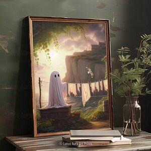 Ghost Doing Laundry Print, Gouache Painting, Ghost Laundry Print, Dark ...