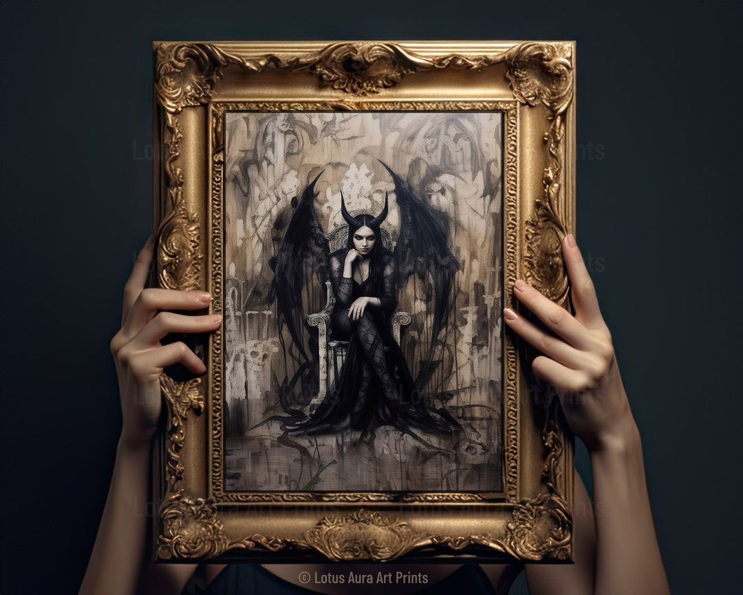 Lilith Sitting Throne Devil Print, Demon Vintage Dark Art, Occult ...