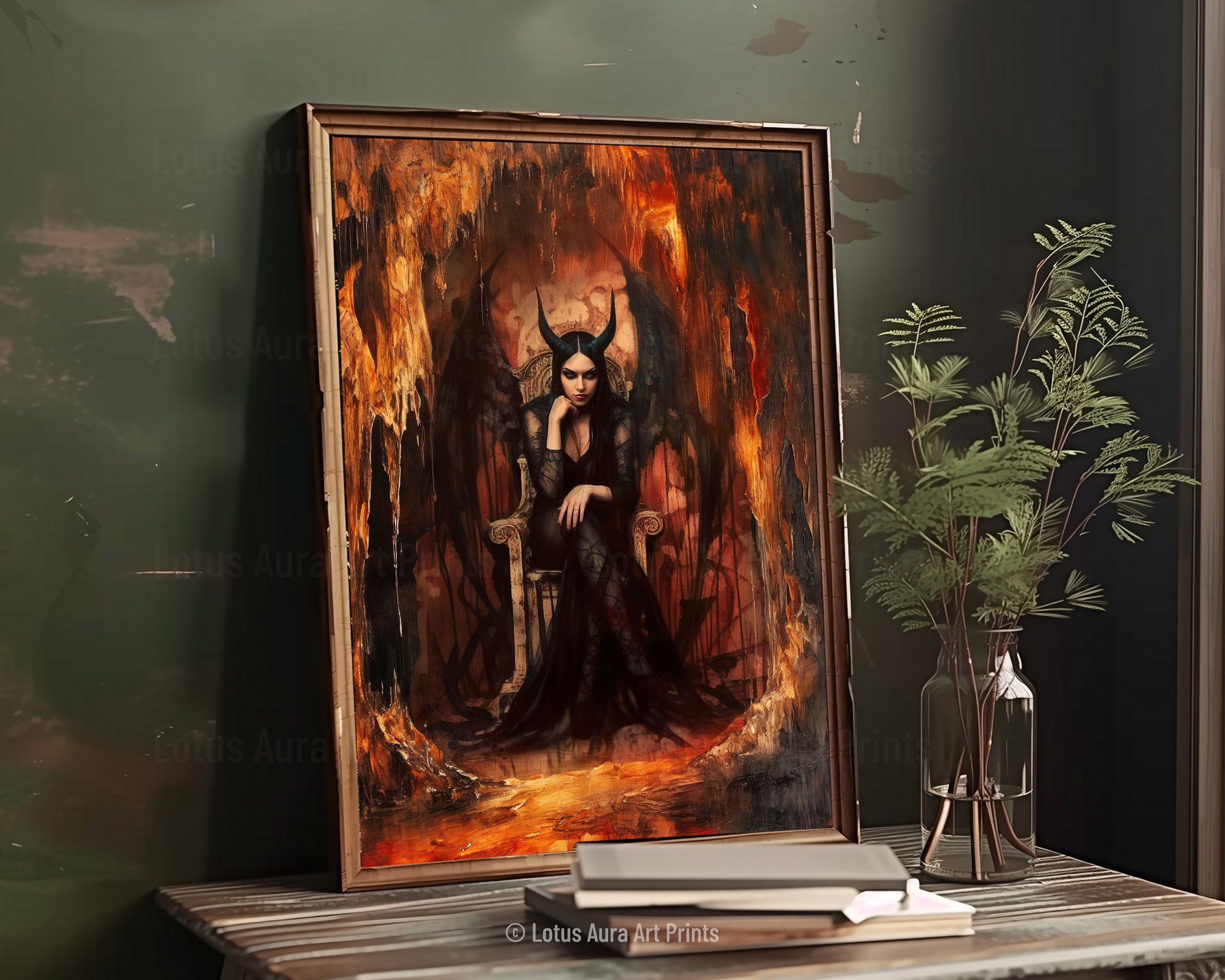 Lilith Sitting Throne Devil Print, Demon Vintage Dark Art, Occult ...