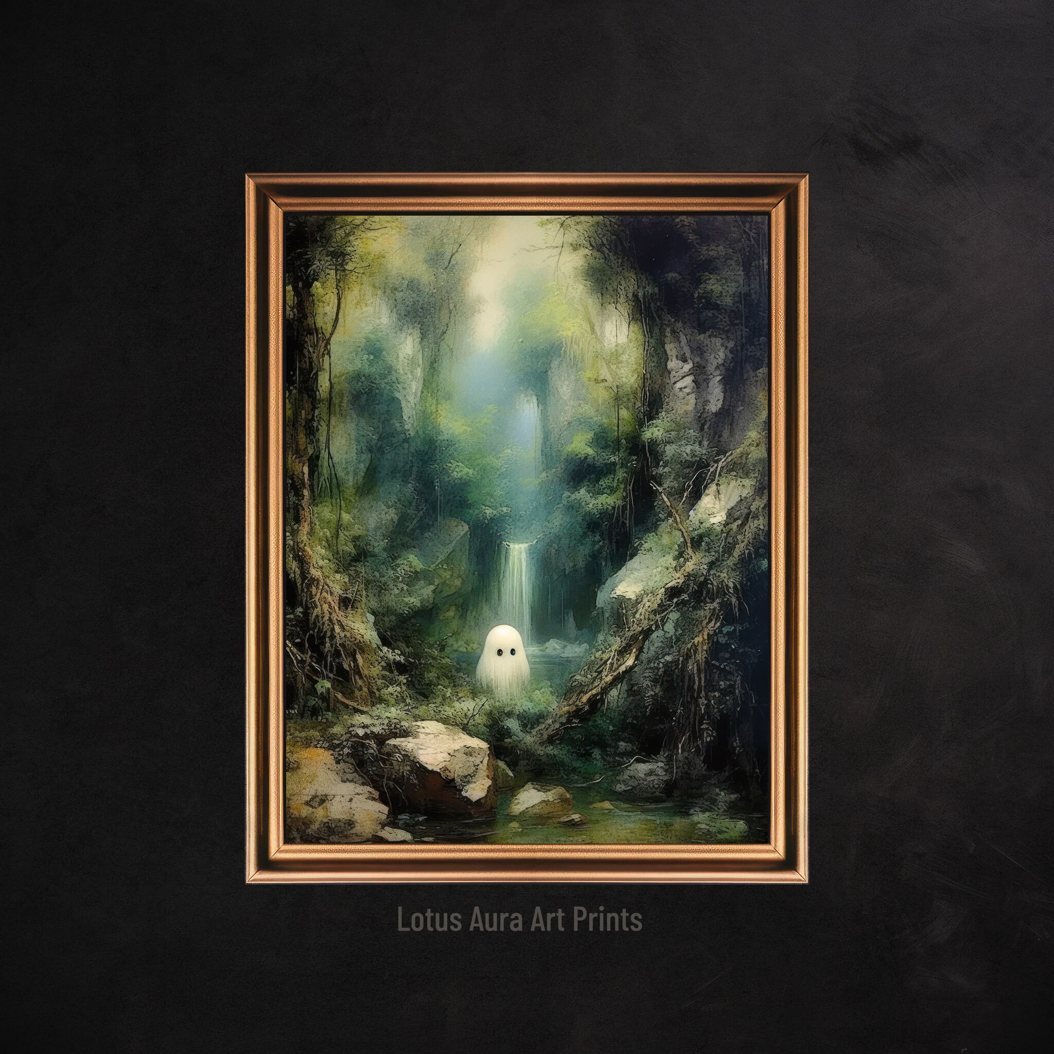 Ghost in Waterfall Poster, Sheeted Ghost Art Print, Ghost Painting, Art ...