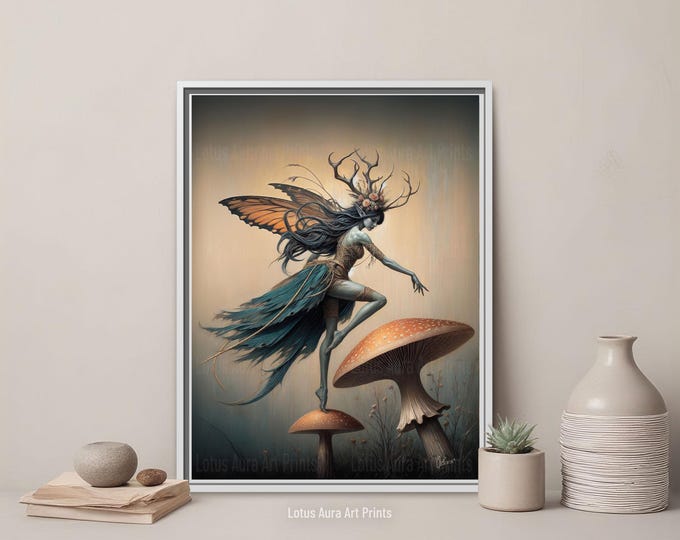 Whimsical Fae Art Print - Fantasy Cottagecore Picture, Mushroom Fairy ...