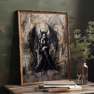 Lilith Sitting Throne Devil Print, Demon Vintage Dark Art, Occult ...