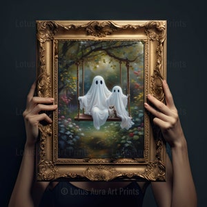 Ghost Wall Art, Ghosts on A Swing, Ghost Friends, Dark Academia Wall Art, Vintage Ghost Painting ...
