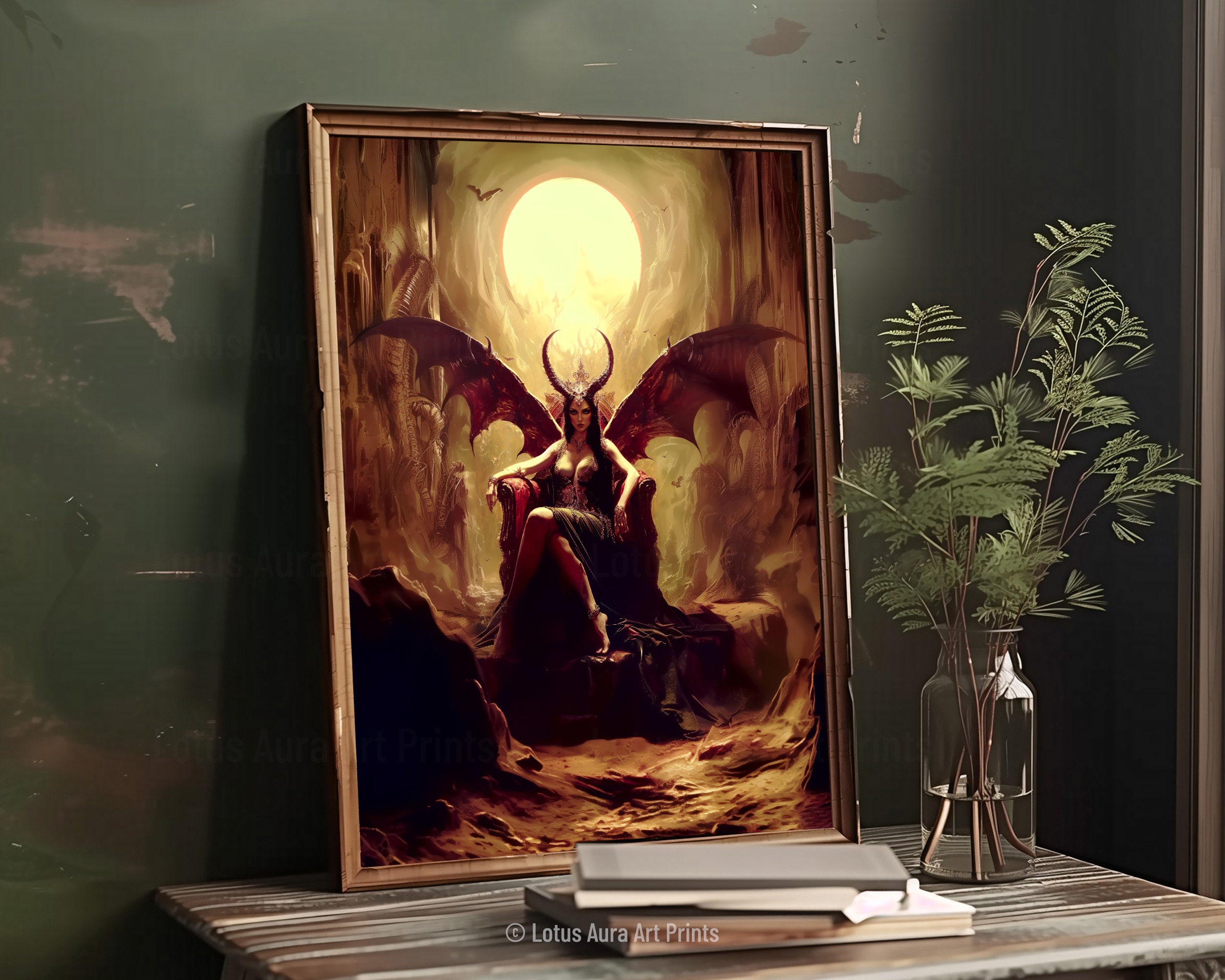 Lilith Sitting on Throne Devil Digital Print,demon Vintage Dark Art ...