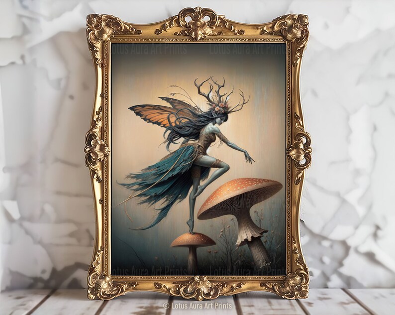 Golden Fairy Art Print, Wild Dance, Fantasy Cottagecore Picture, Autumn ...