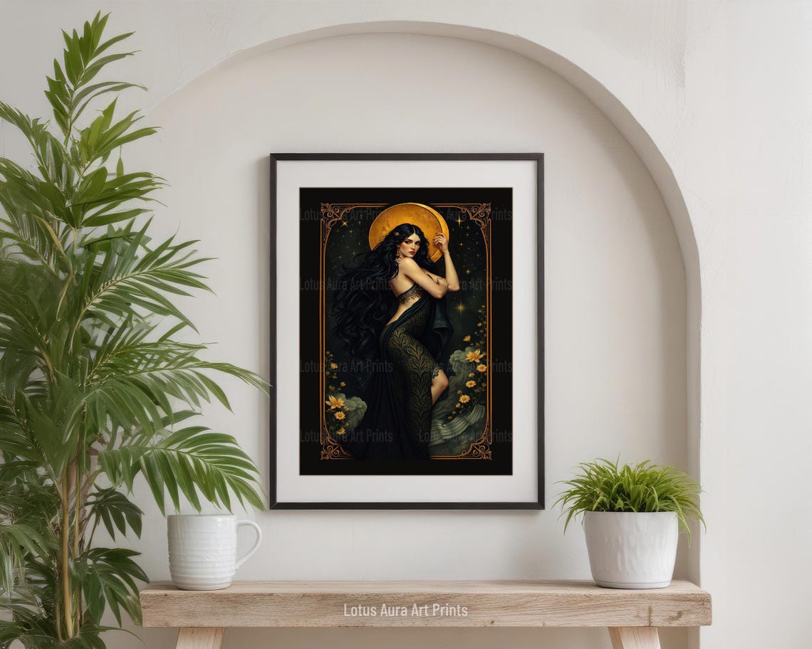 Nyx Goddess Art Nouveau Print, Witchy Altar Decoration, Blessings of ...