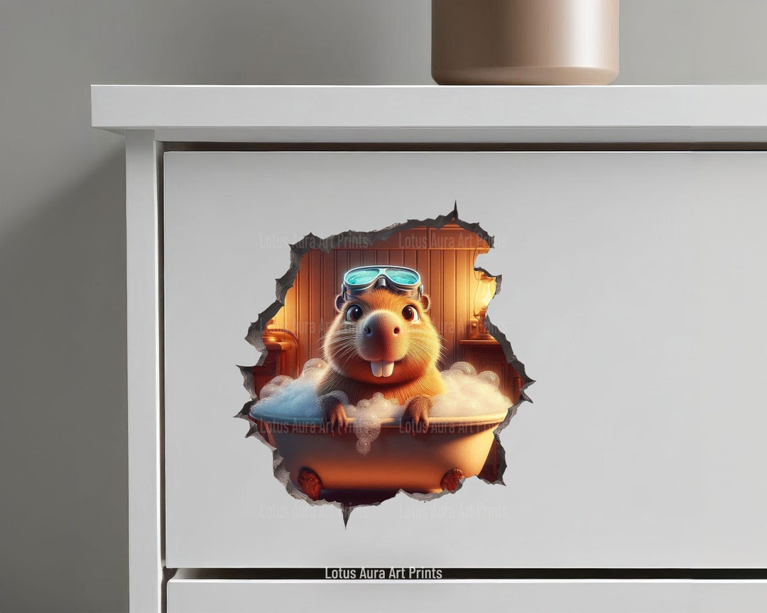 Capybara in Bubble Bath, 3d Mouse Sticker, Mouse Wall Decal, Bathroom ...