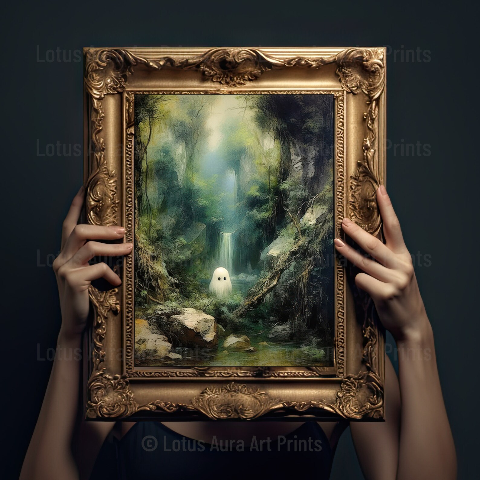 Ghost in Waterfall Poster, Sheeted Ghost Art Print, Ghost Painting, Art ...