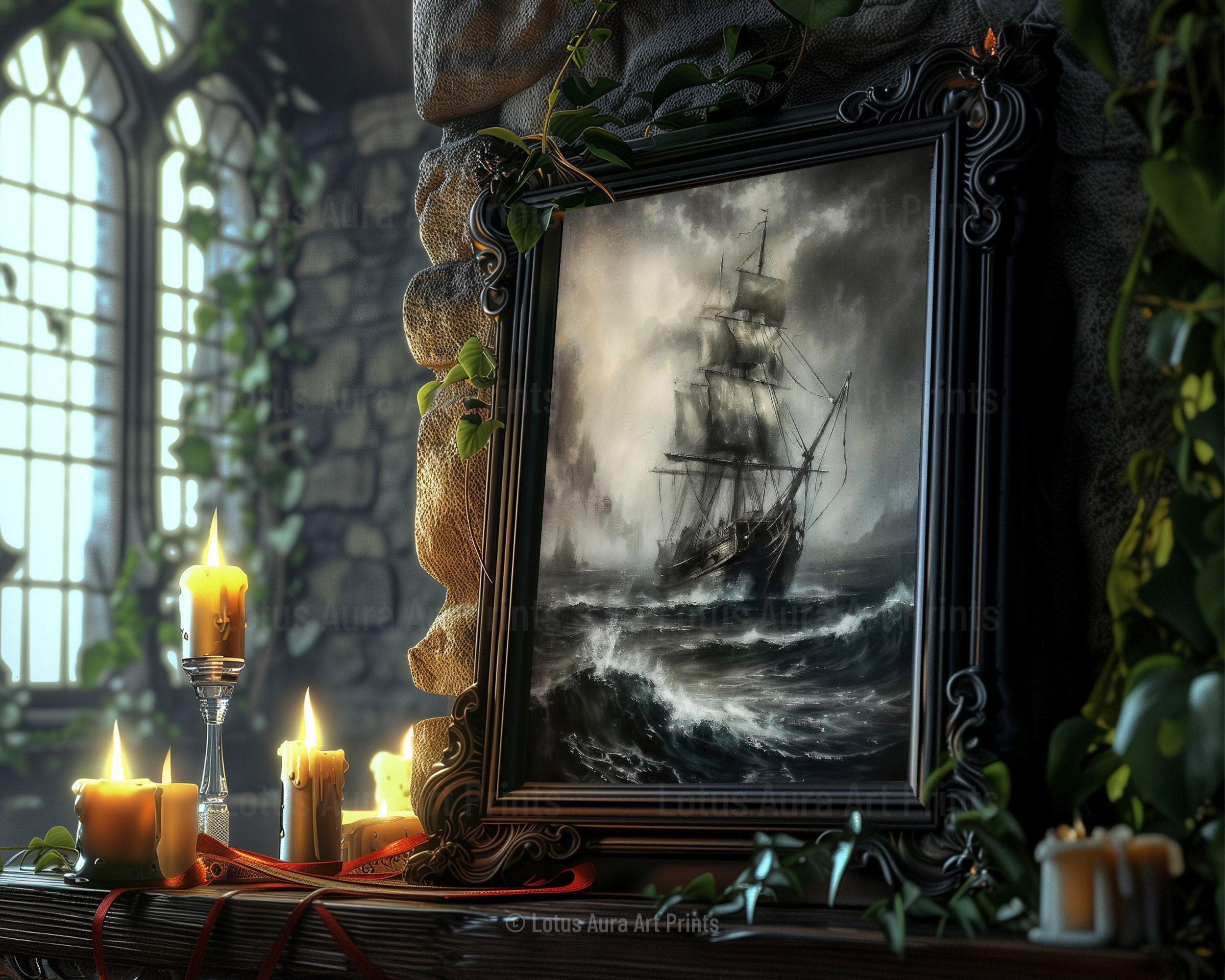 Ship in Stormy Sea, Coastal & Ocean Aesthetic, Dark Academia Decor ...