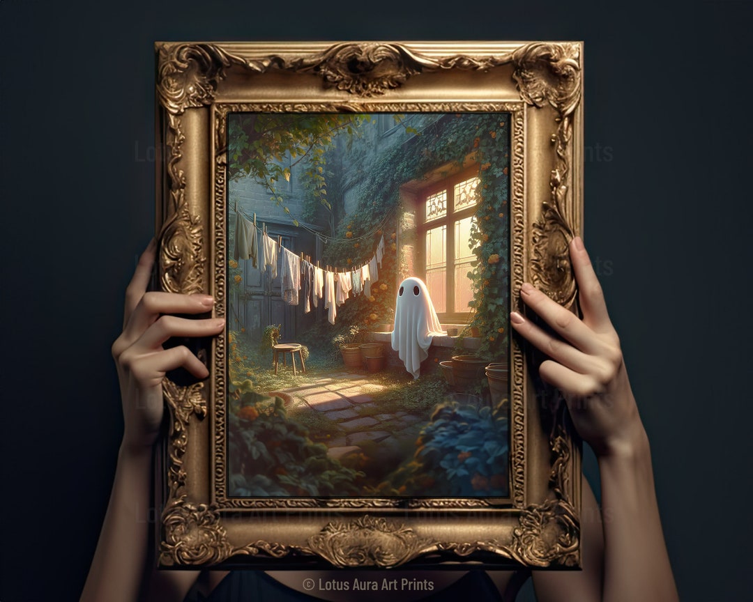 Ghost Doing Laundry Print, Gouache Painting, Ghost Laundry Print, Dark ...