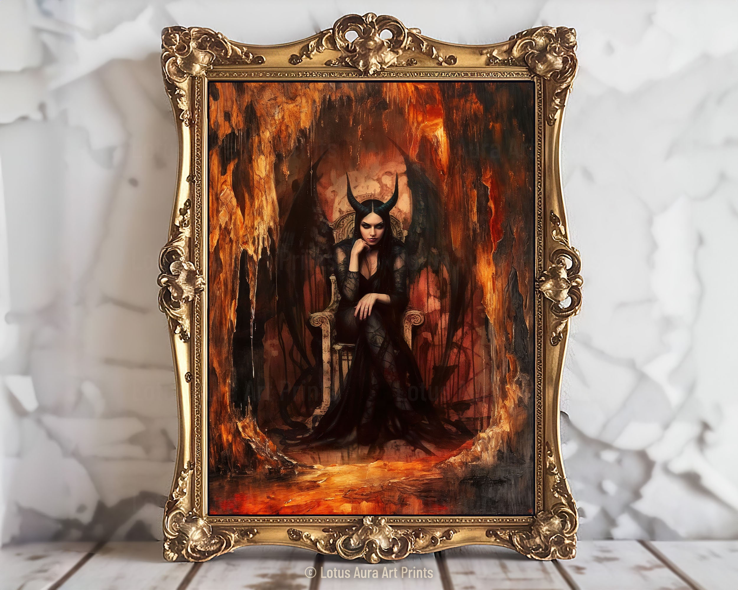 Lilith Sitting Throne Devil Print, Demon Vintage Dark Art, Occult ...