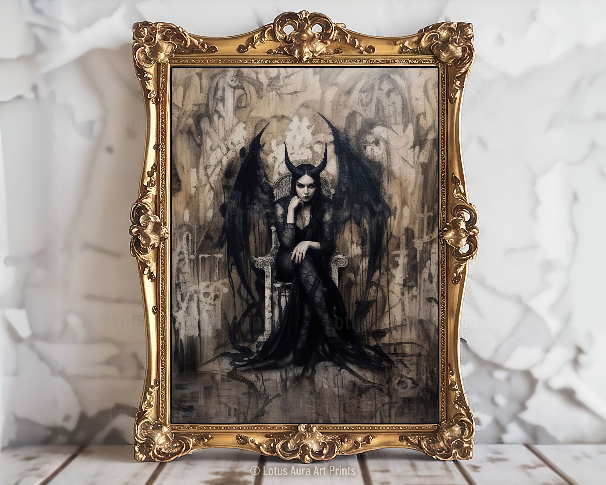 Lilith Sitting Throne Devil Print, Demon Vintage Dark Art, Occult Poster, Gothic Female Demon ...