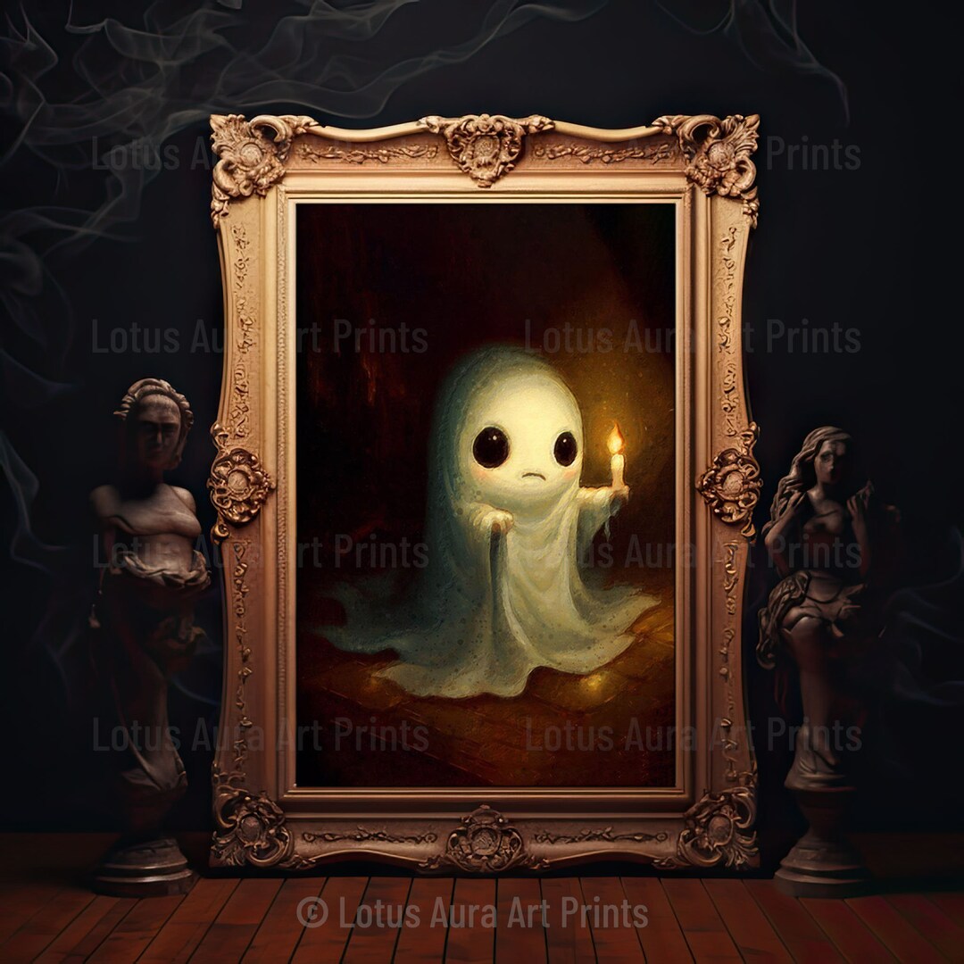 Ghost With Candle, Sheeted Ghost Art Print, Cute Little Ghost Face ...